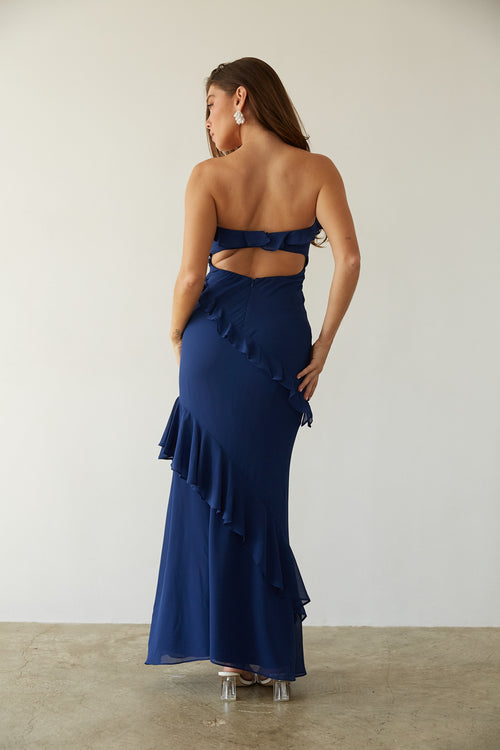Jana Strapless Ruffle Open Back Maxi Dress • Shop American Threads HOCO