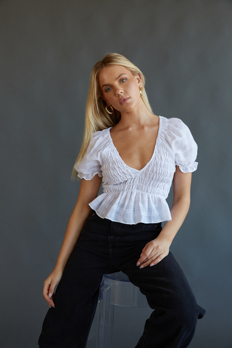 Melissa Puff Sleeve Crop Top • Shop American Threads Women's Trendy ...