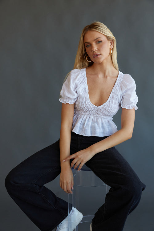 Melissa Puff Sleeve Crop Top • Shop American Threads Women's Trendy ...