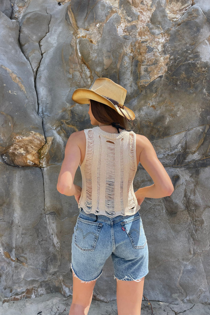 Ellie Pointelle Open Knit Tank Top • Shop American Threads Women's ...