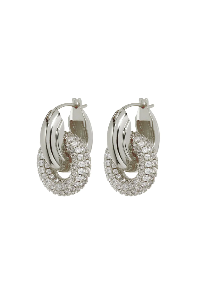 Pave Interlock Hoops • Shop American Threads Women's Trendy Online Boutique